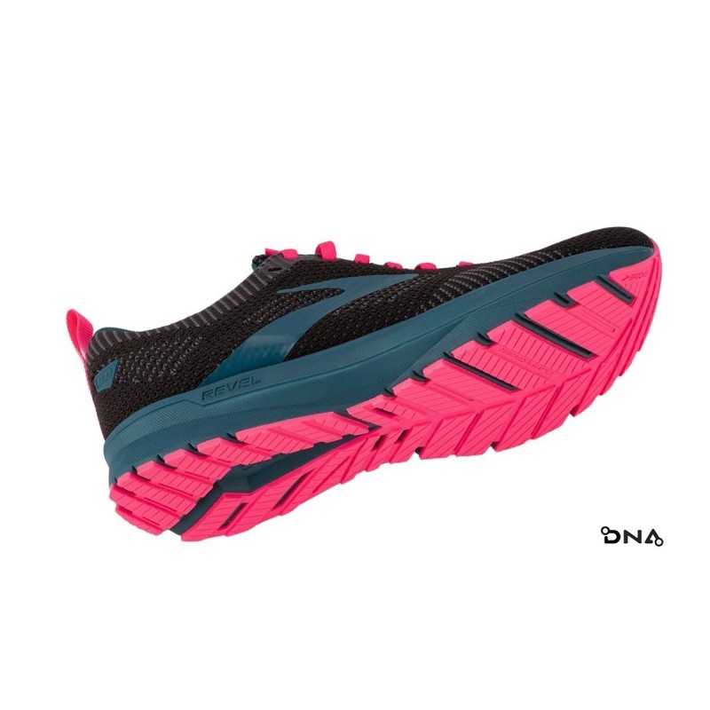 Brooks Zapatillas running Revel 5 Black Blue Pink Negras y Rosas Mujer