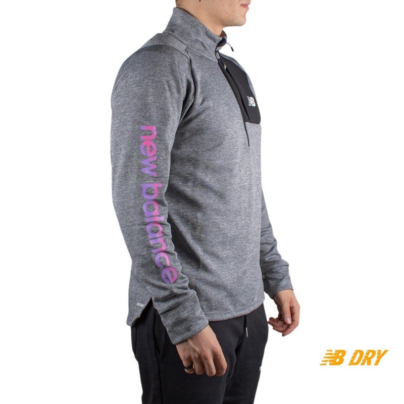 New Balance Pull Impact Run AT Half Zip Black Gris Hombre
